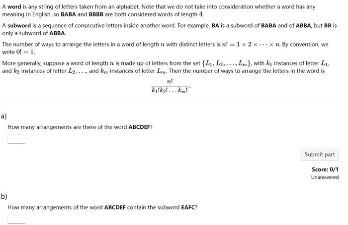 Solved A word is any string of letters taken from an | Chegg.com