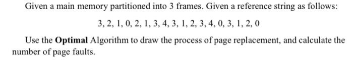 Solved Given a main memory partitioned into 3 frames. Given | Chegg.com