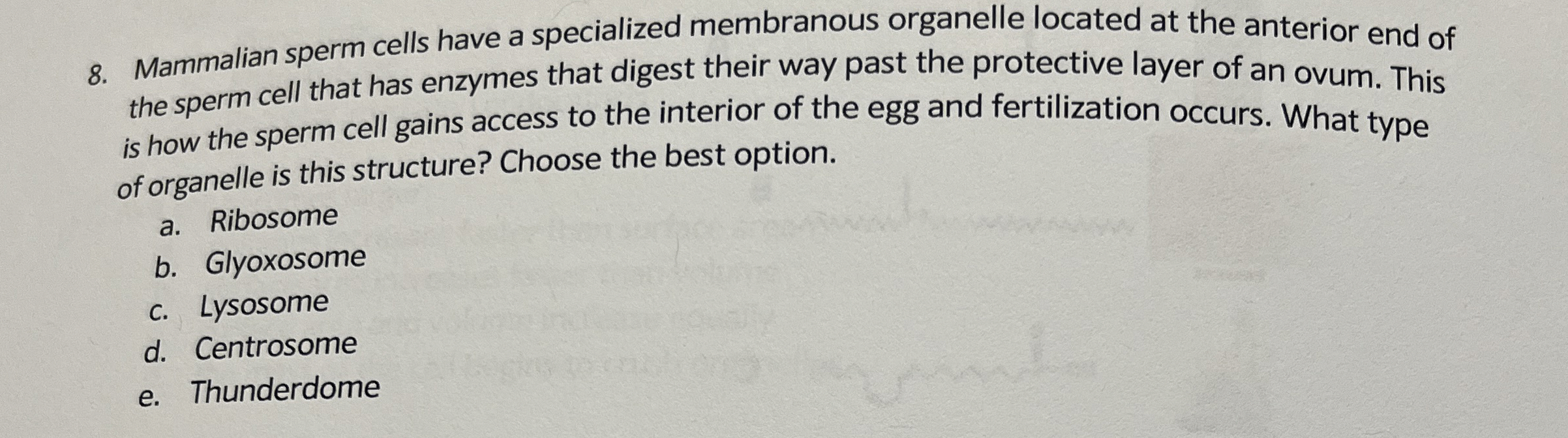 Solved Mammalian sperm cells have a specialized membranous | Chegg.com