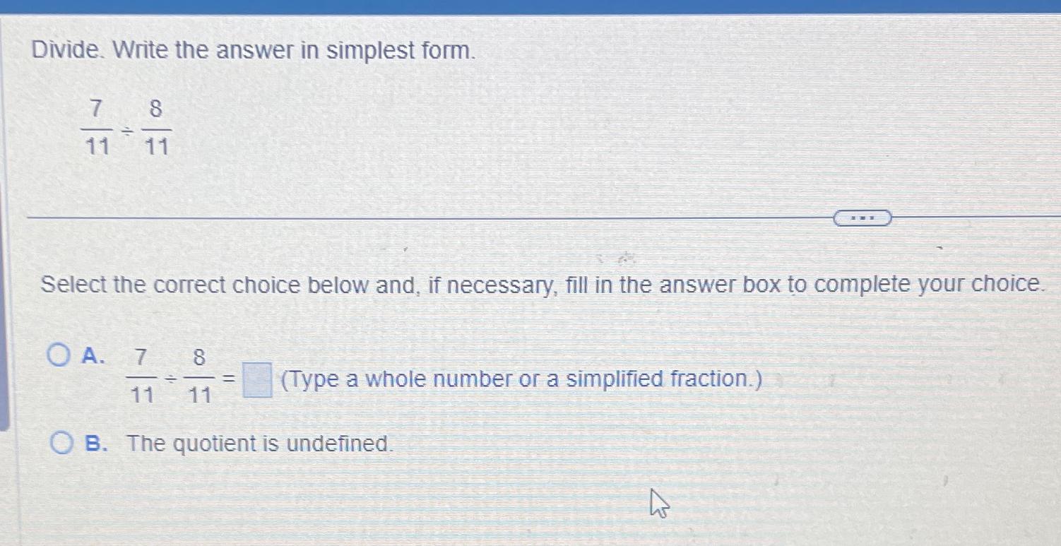 Solved Divide. Write the answer in simplest | Chegg.com