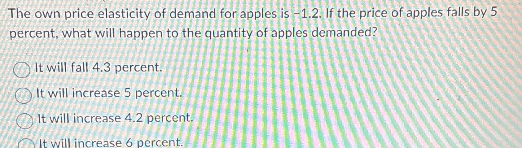 Solved The own price elasticity of demand for apples is | Chegg.com