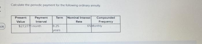 Solved Calculate the periodic payment for the following | Chegg.com