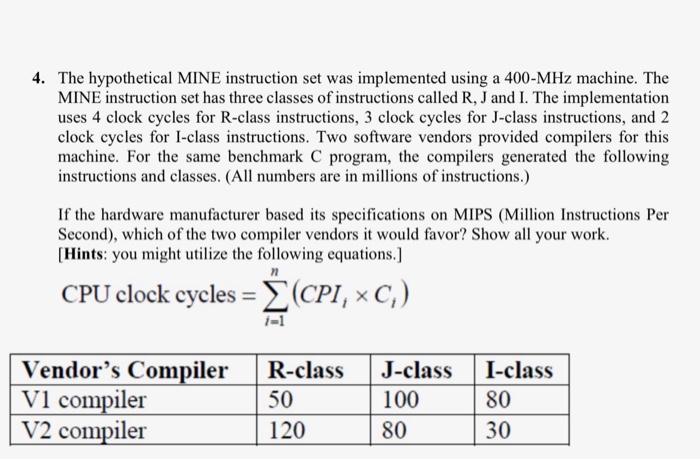 Solved 4. The hypothetical MINE instruction set was | Chegg.com