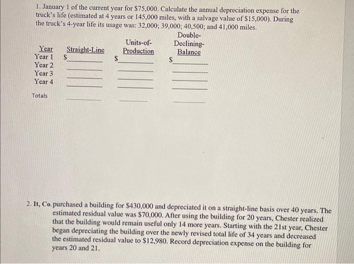 [Solved]: 1. January 1 of the current year for $75,000. Cal