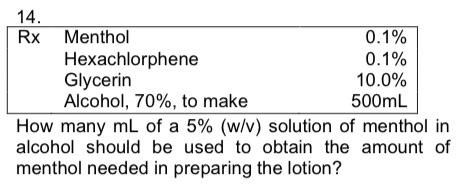 Solved How many mL of a 5%(w/v) solution of menthol in | Chegg.com