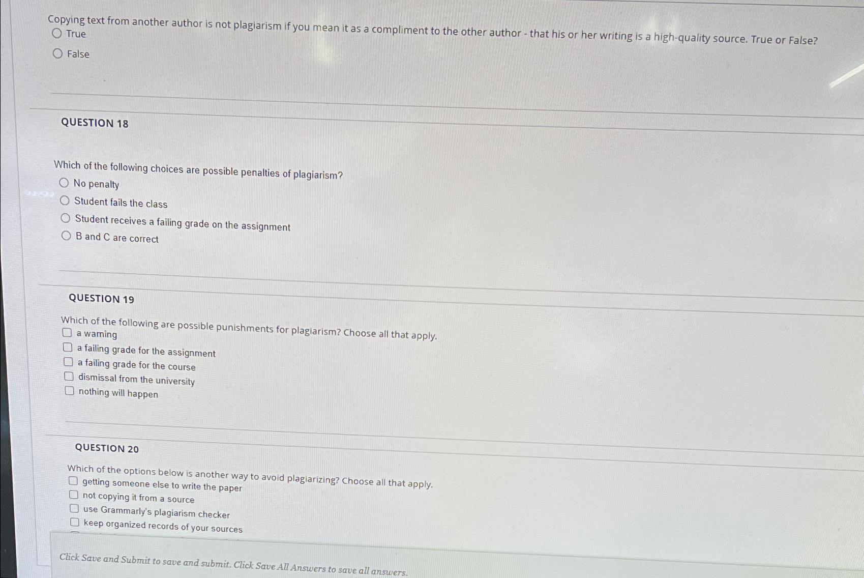 Solved Copying text from another author is not plagiarism if | Chegg.com