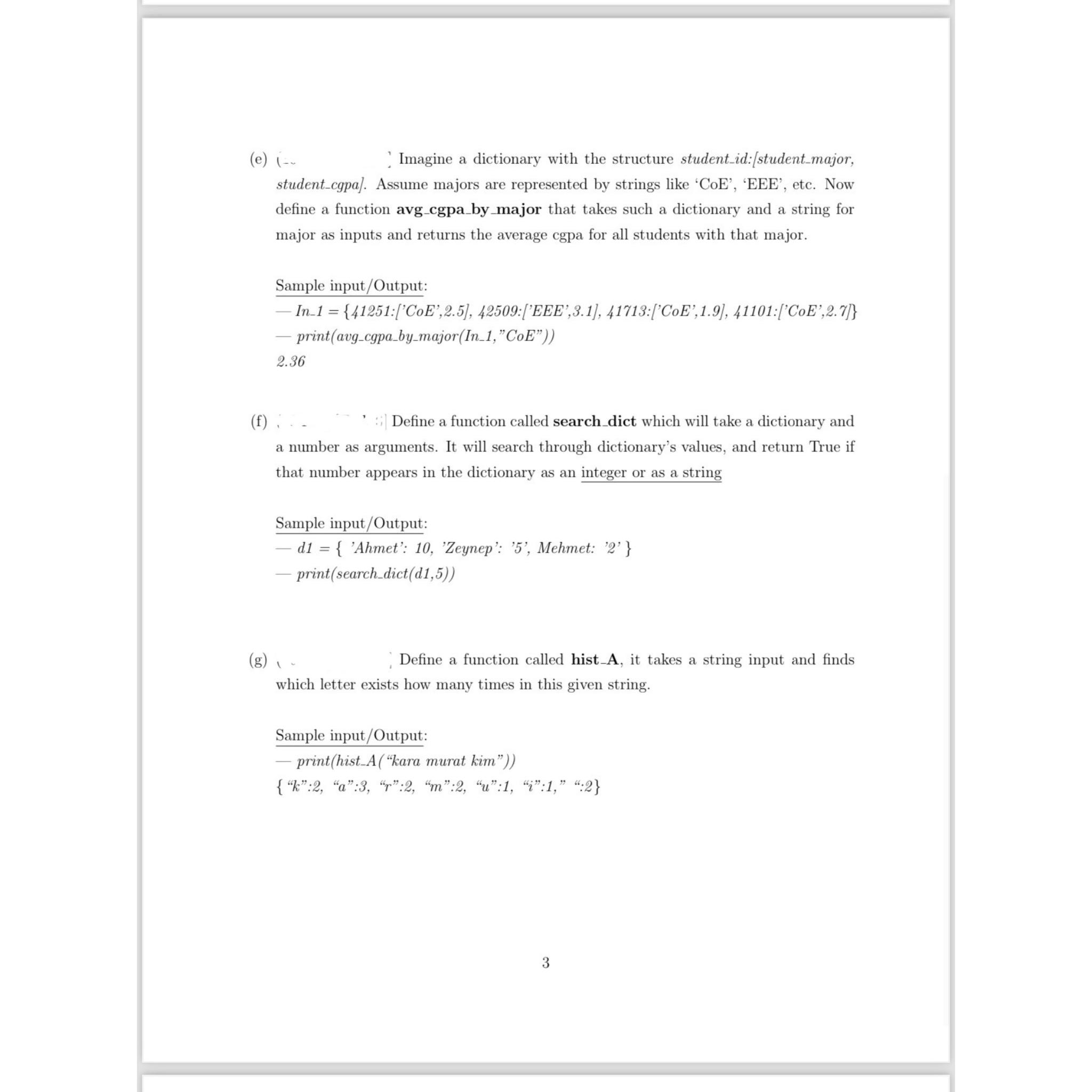 Solved (e) ﻿'Imagine a dictionary with the structure | Chegg.com