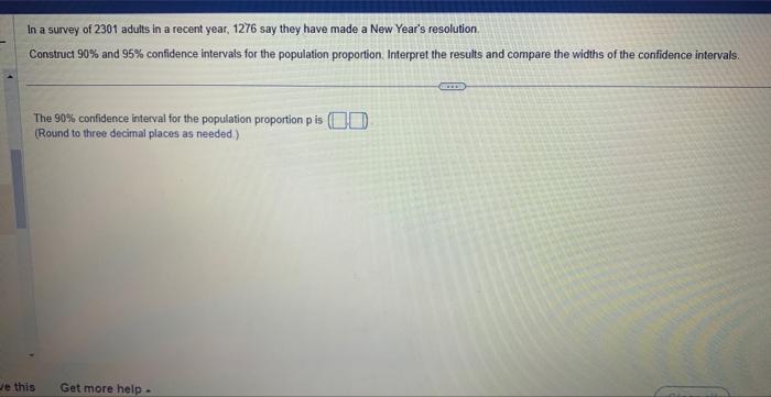 Solved In a survey of 2301 adults in a recent year, 1276 say | Chegg.com