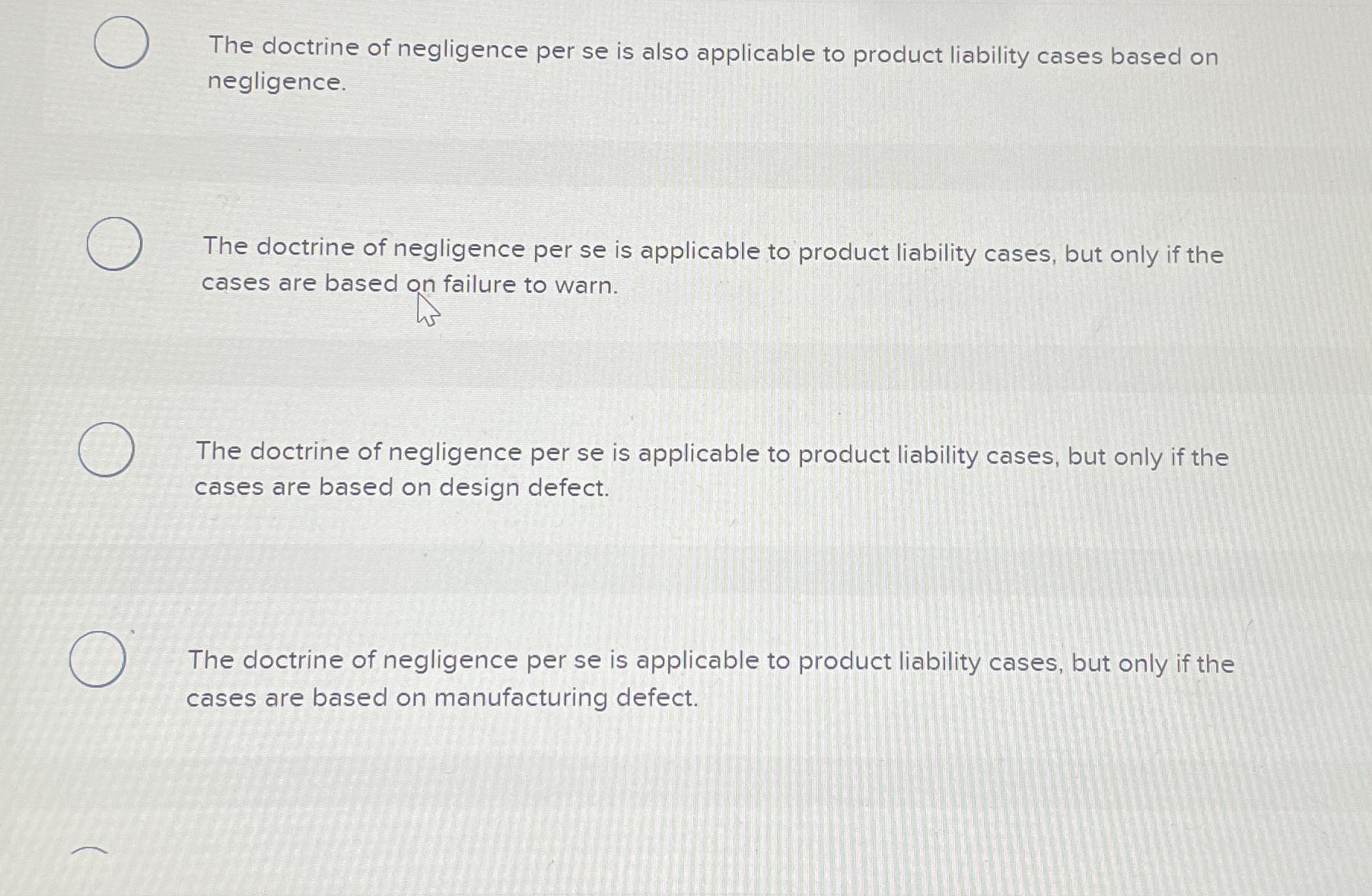 Solved The doctrine of negligence per se is also applicable | Chegg.com