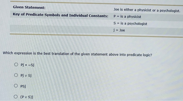 Solved Given Statement: Key of Predicate Symbols and | Chegg.com