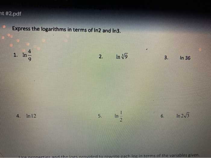 Solved I need help expressing the logarithms in terms of ln2 | Chegg.com