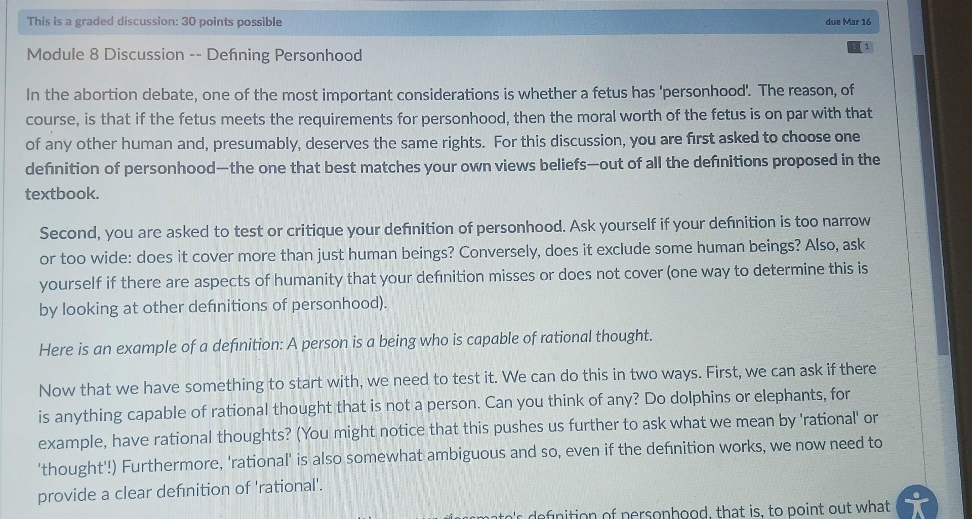Solved Module 8 Discussion -- Defining Personhood In the | Chegg.com