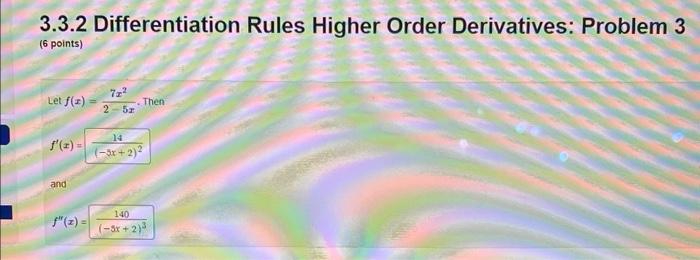 Solved 3.3.2 Differentiation Rules Higher Order Derivatives: | Chegg.com