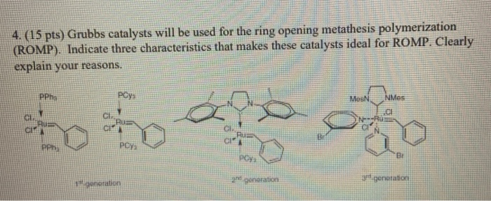 Solved 4. (15 pts) Grubbs catalysts will be used for the | Chegg.com