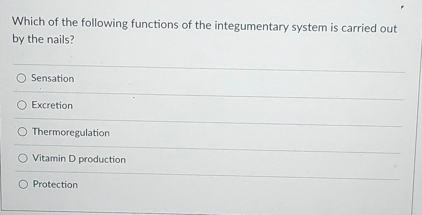 Solved Which of the following functions of the integumentary | Chegg.com