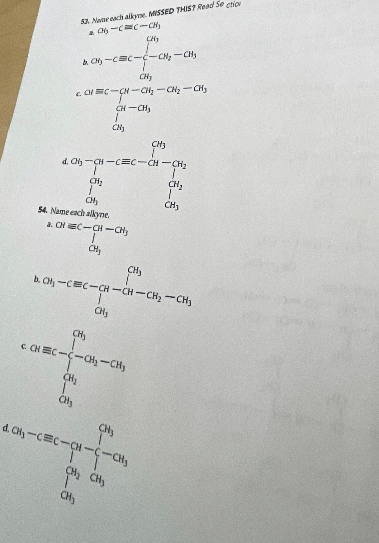 Solved Name each alkyne. MISSED THIS? Read Se | Chegg.com