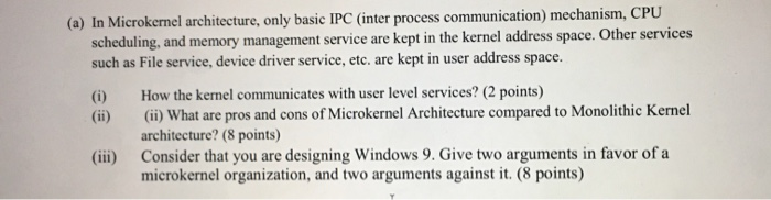 (a) In Microkernel architecture, only basic IPC | Chegg.com