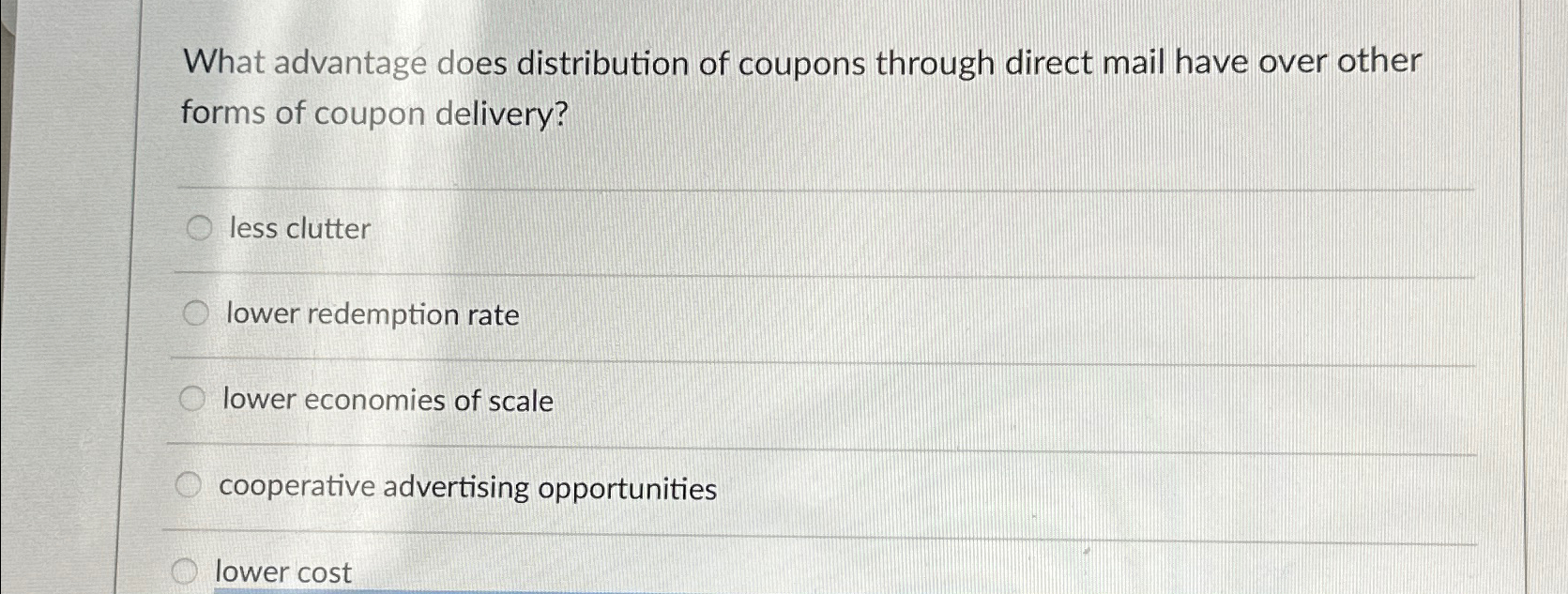 Solved What advantage does distribution of coupons through | Chegg.com