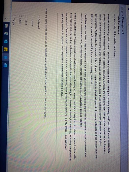 Solved Chapter 15 Assignment Technical Trainer ABC | Chegg.com
