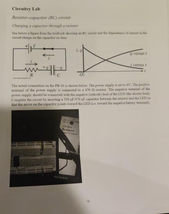 Solved Circuitry Lab Resistor-capacitor (RC) circuit | Chegg.com
