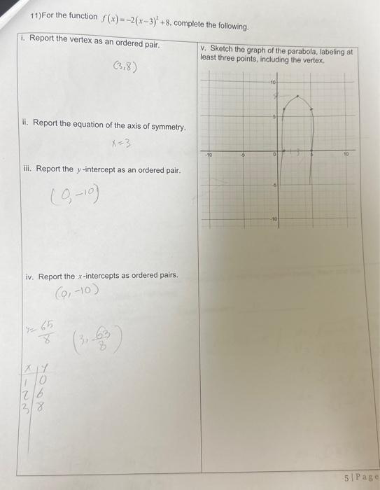 Solved 11 For The Function F X −2 X−3 2 8 Complete The
