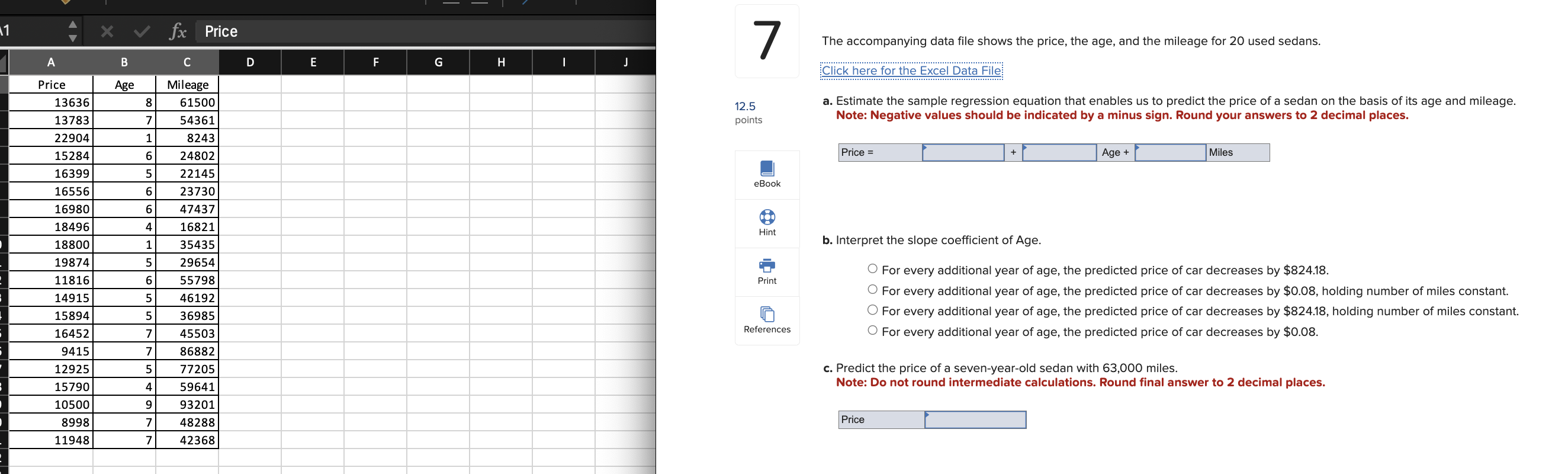 Solved Click here for the Excel Data Filea. ﻿Estimate the | Chegg.com