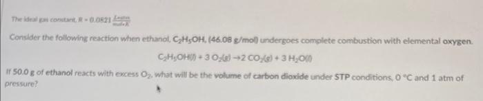 Solved Convider the following reaction when ethanol, | Chegg.com