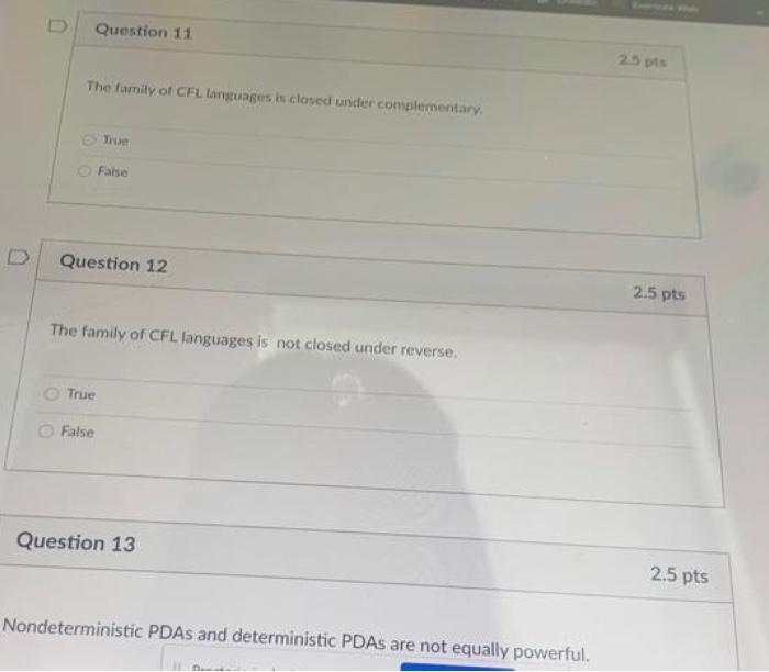Solved U Question 11 The family of CFL Languages is closed | Chegg.com
