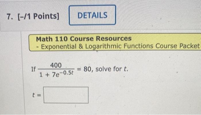 Solved Math 110 Course Resources - Exponential \& | Chegg.com