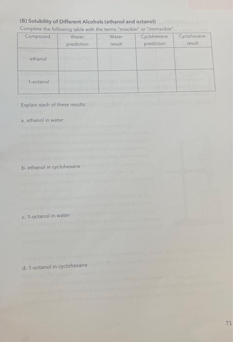 Solved (B) Solubility of Different Alcohols (ethanol and | Chegg.com