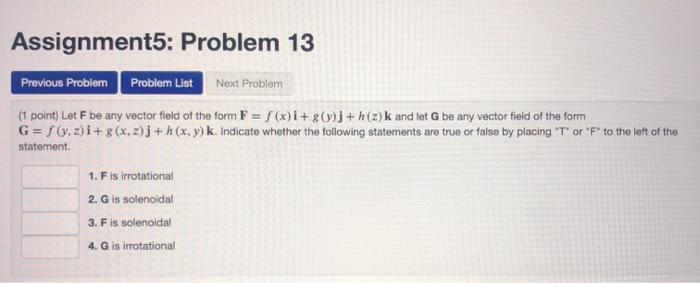 Solved Assignment5 Problem 13 Previous Problem Problem List 