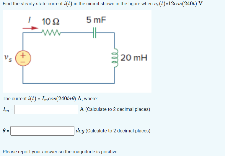 Solved Find the steady-state current i(t) ﻿in the circuit | Chegg.com
