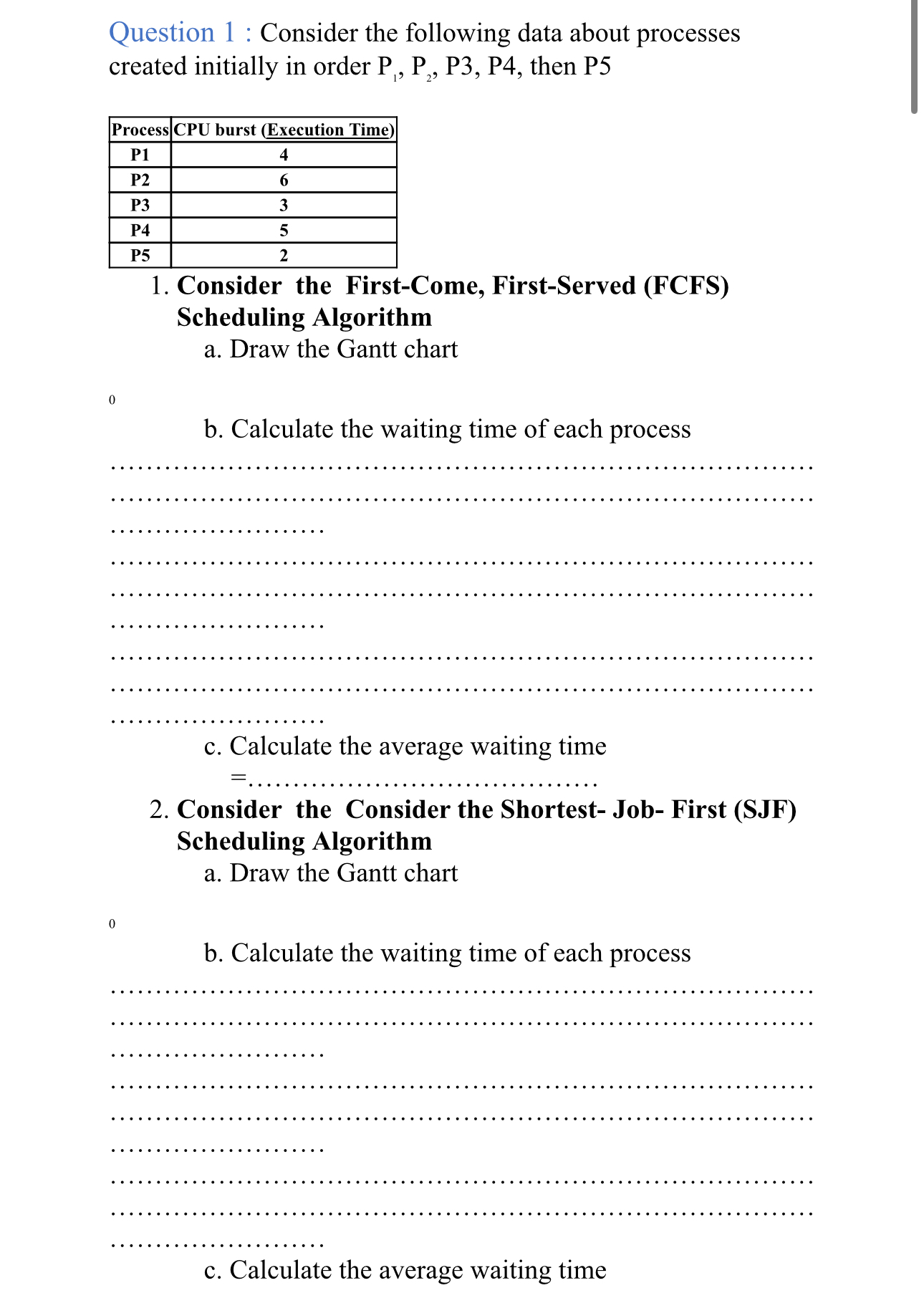 Solved a. ﻿Draw the Gantt chartb. ﻿Calculate the waiting | Chegg.com