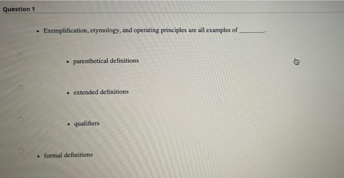 Question 1 Exemplification, etymology, and operating | Chegg.com