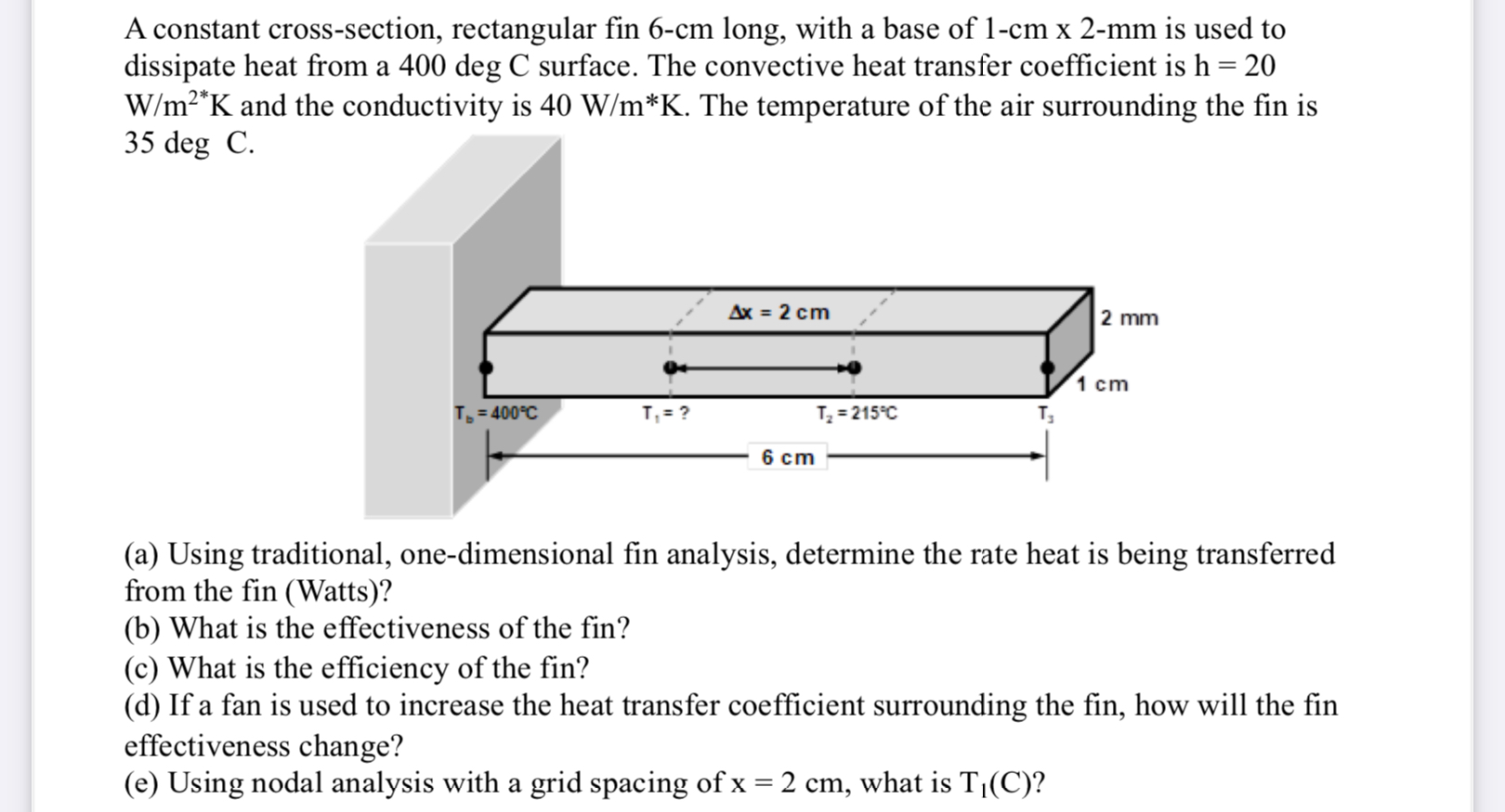 Solved A constant cross-section, rectangular fin 6-cm long, | Chegg.com