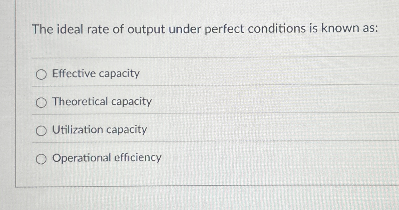 Solved The ideal rate of output under perfect conditions is | Chegg.com