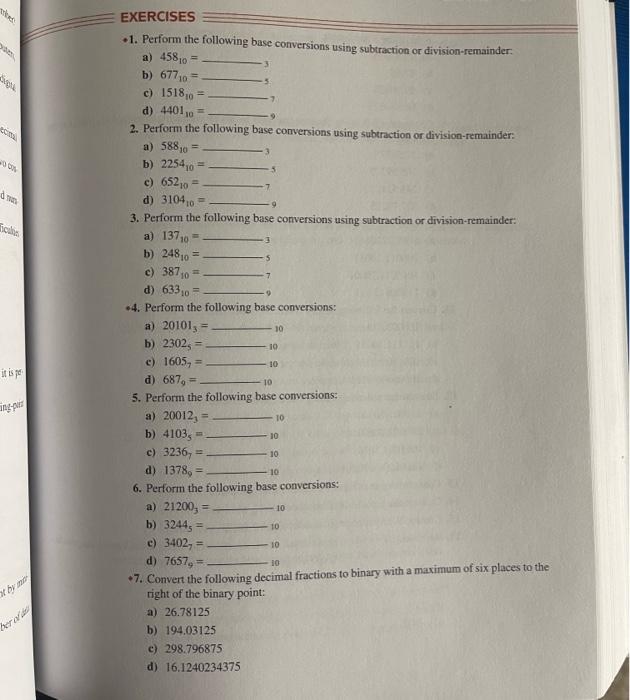 Solved fi 10 EXERCISES 1. Perform the following base | Chegg.com