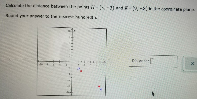 Solved calculate the distance between the points H=(3, -3) | Chegg.com