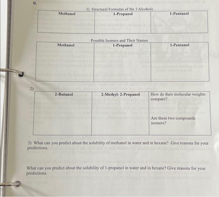 Solved B. 2) Methanol Methanol 2-Butanol 1) Structural | Chegg.com