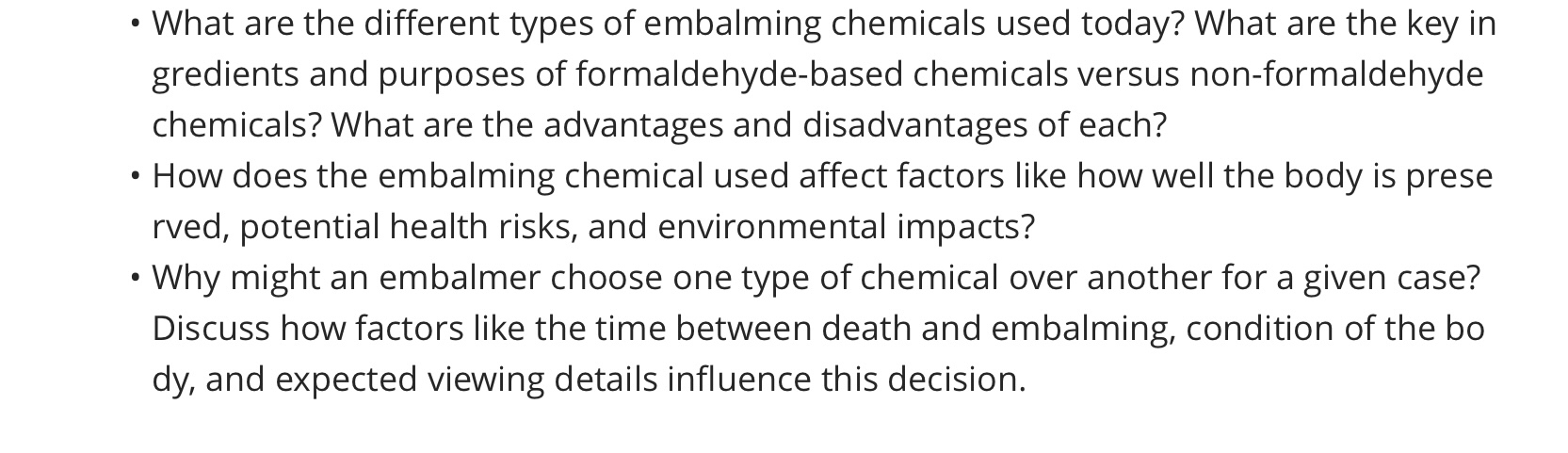 Solved What are the different types of embalming chemicals | Chegg.com