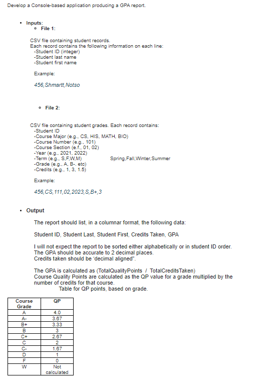 Develop a Console-based application producing a GPA | Chegg.com