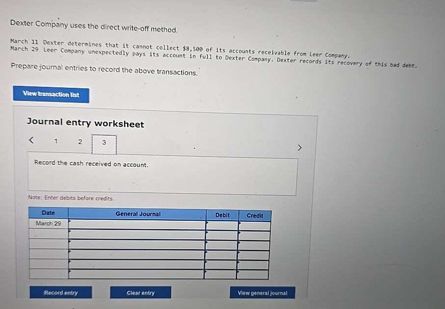 Solved Dexter Company uses the direct write-off method.March | Chegg.com