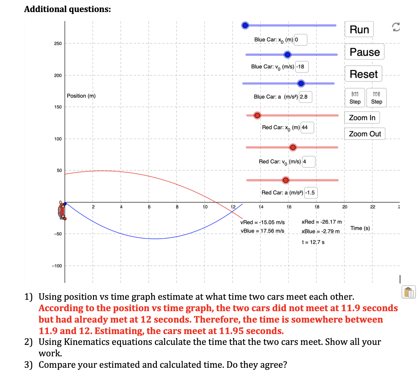 Solved Using position vs time graph estimate at what time | Chegg.com