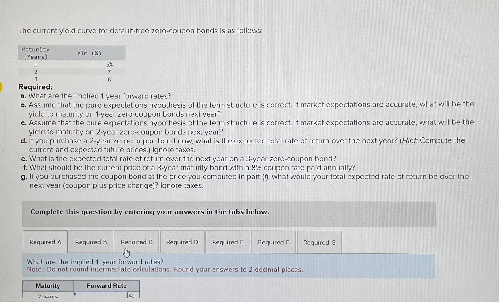The current yield curve for default-free zero-coupon | Chegg.com