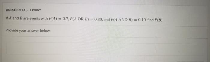 Solved QUESTION 281 POINT If A and B are events with P(A) = | Chegg.com