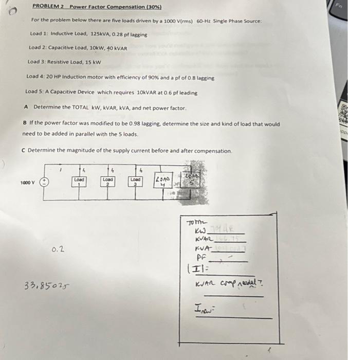 Solved PROBLEM 2 Power Factor Compensation (30\%) For the | Chegg.com