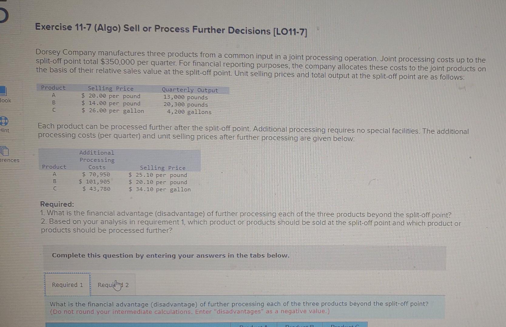 Solved Exercise 11-7 (Algo) Sell or Process Further | Chegg.com