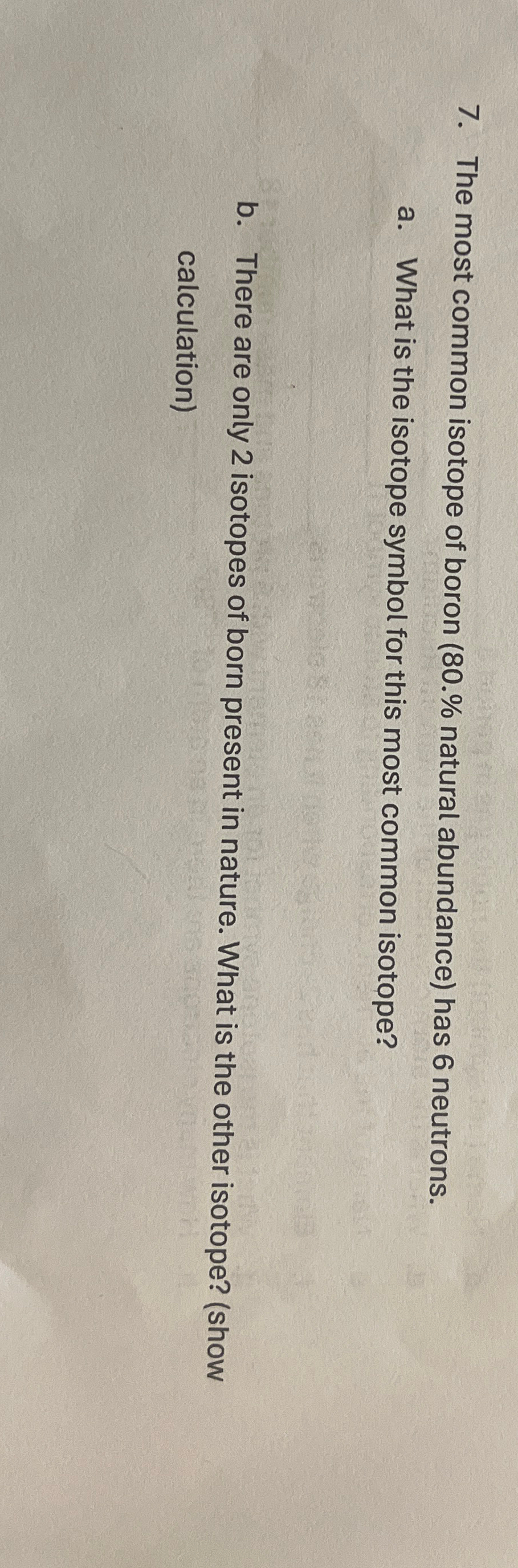 Solved The most common isotope of boron ( 80.% ﻿natural | Chegg.com