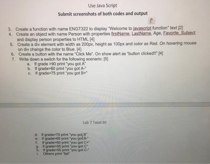 Solved Use Java Script Submit screenshots of both codes and | Chegg.com