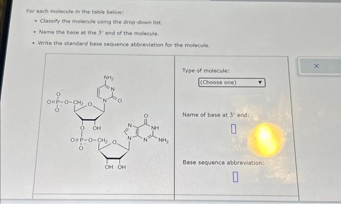 For each molecule in the table below: - Classify the | Chegg.com